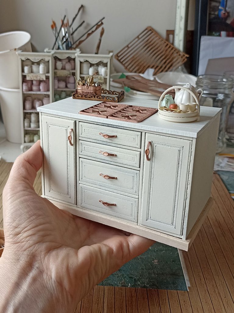 Miniature island kitchen cabinet kit - 1:12 scale - dollhouse